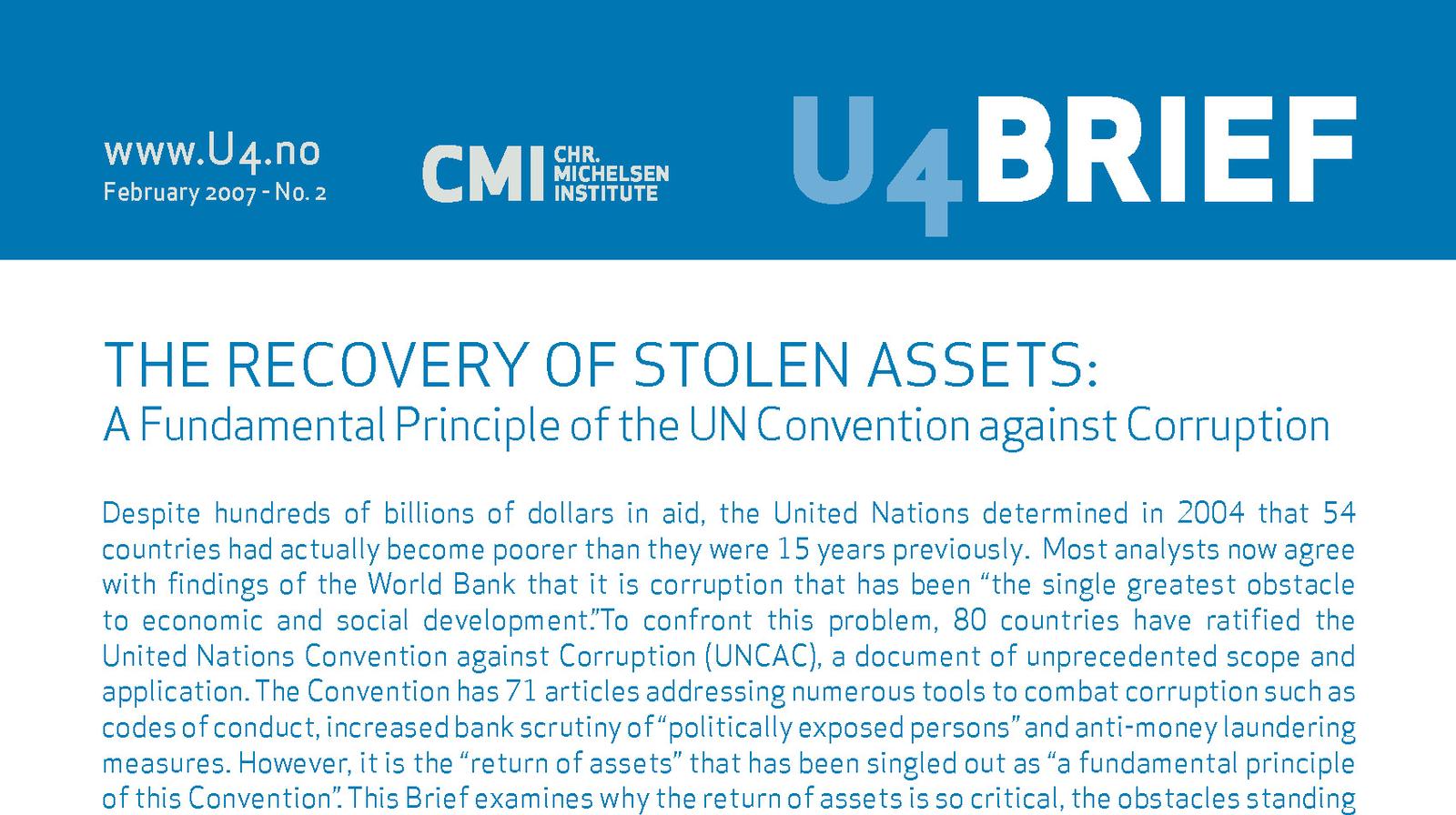 The Recovery of Stolen Assets: A Fundamental Principle of the UN ...