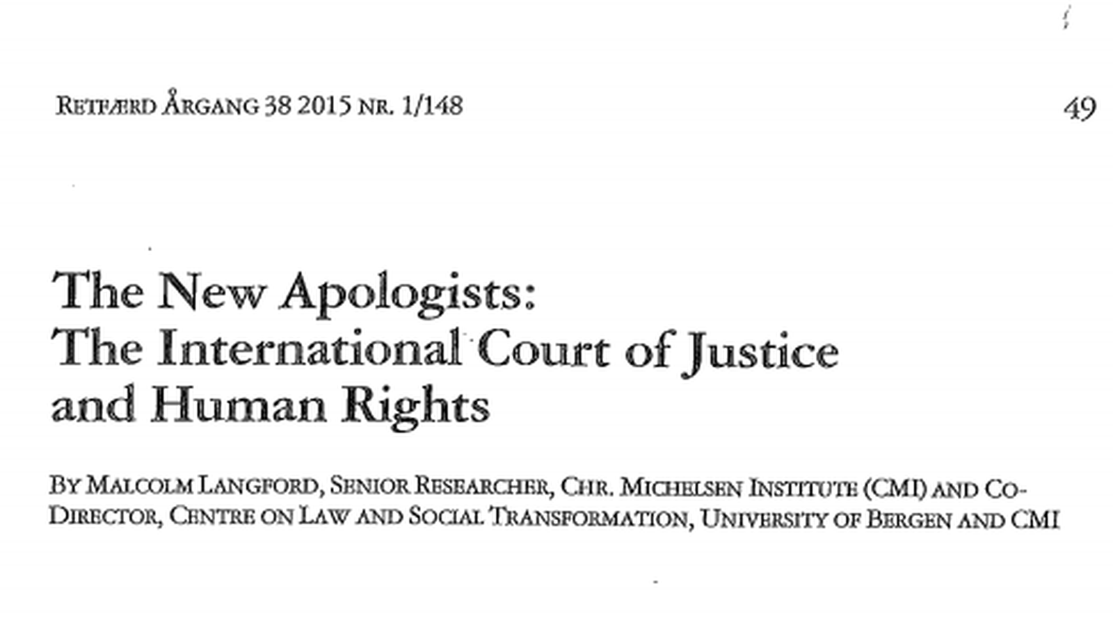 The New Apologists: The International Court of Justice and Human Rights