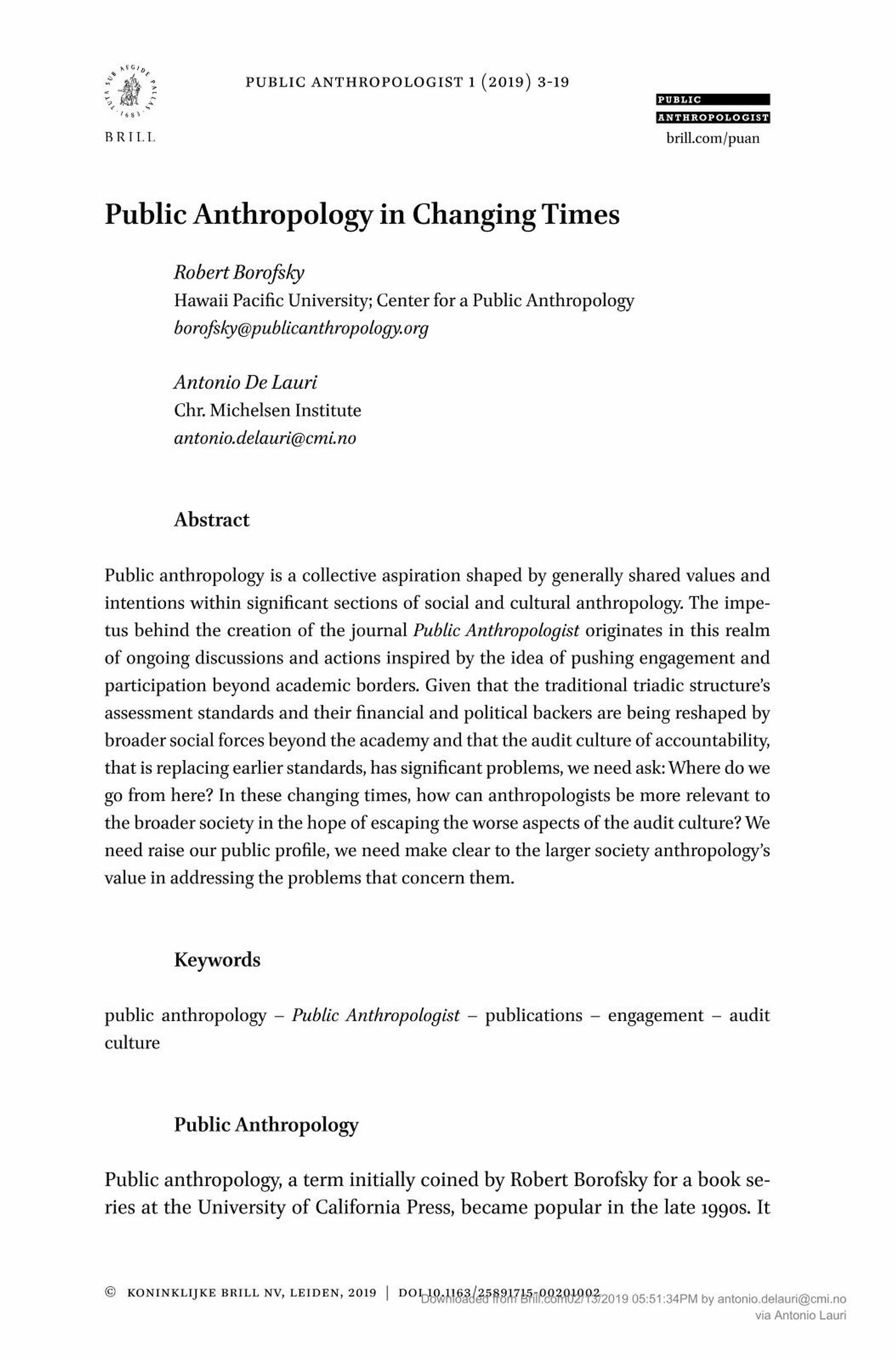 Public Anthropology in Changing Times