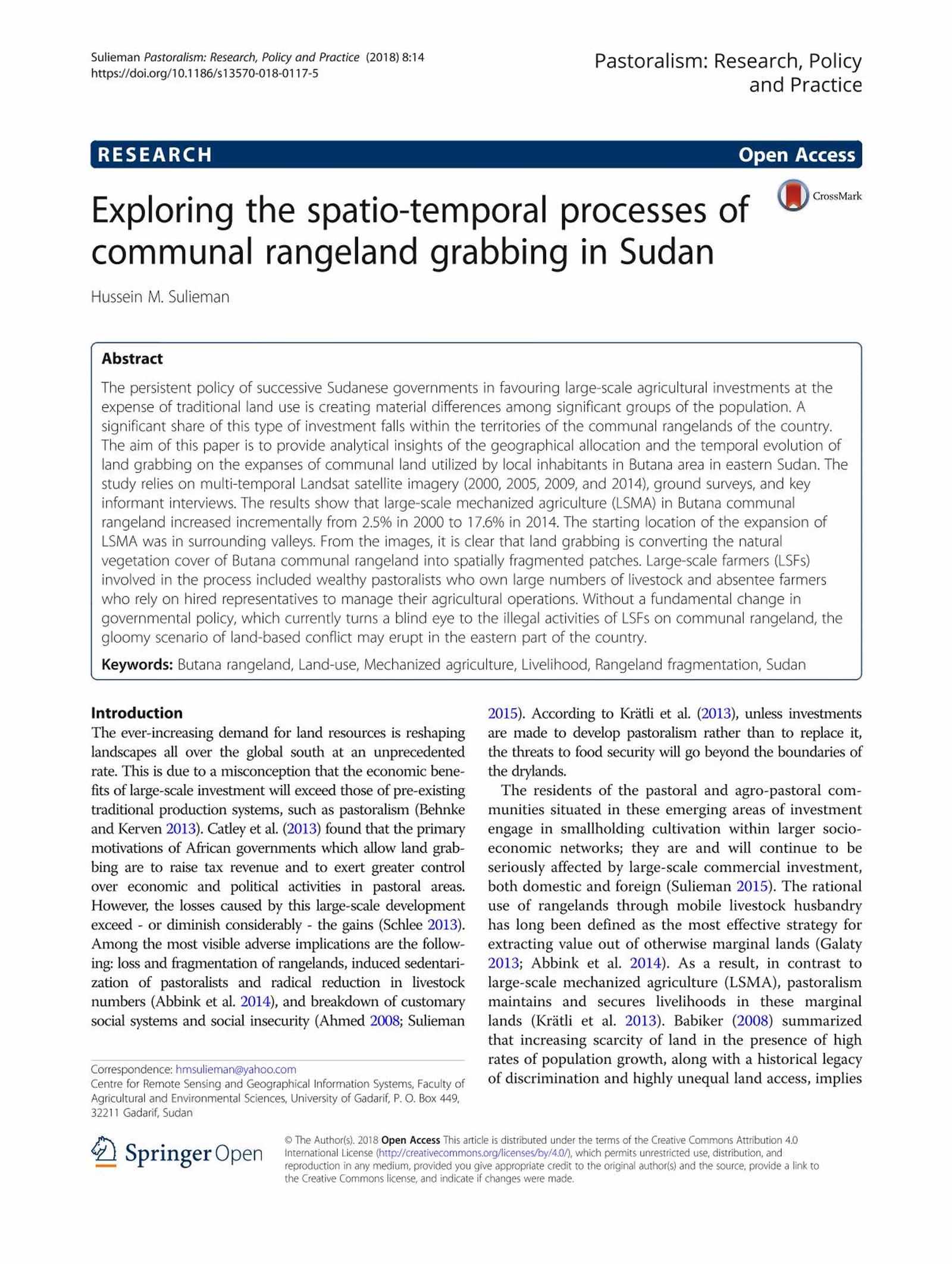 Exploring The Spatio Temporal Processes Of Communal Rangeland Grabbing In Sudan