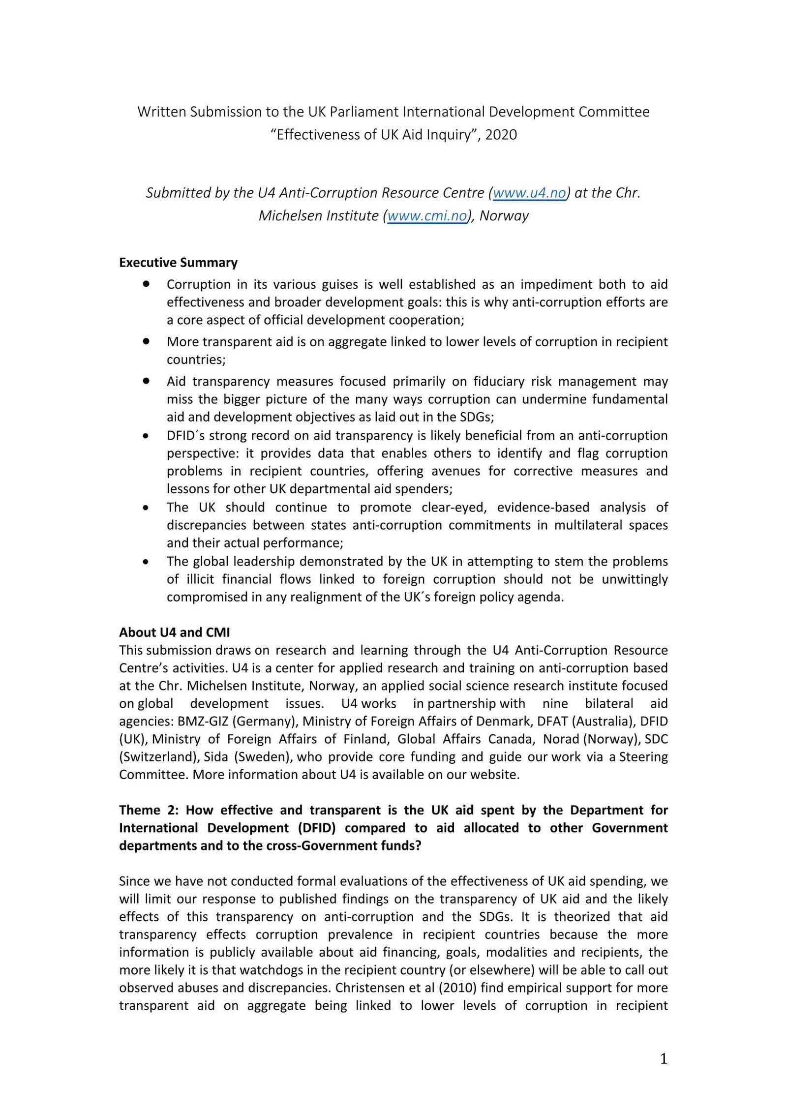 Submission to the UK Parliament International Development Committee ...