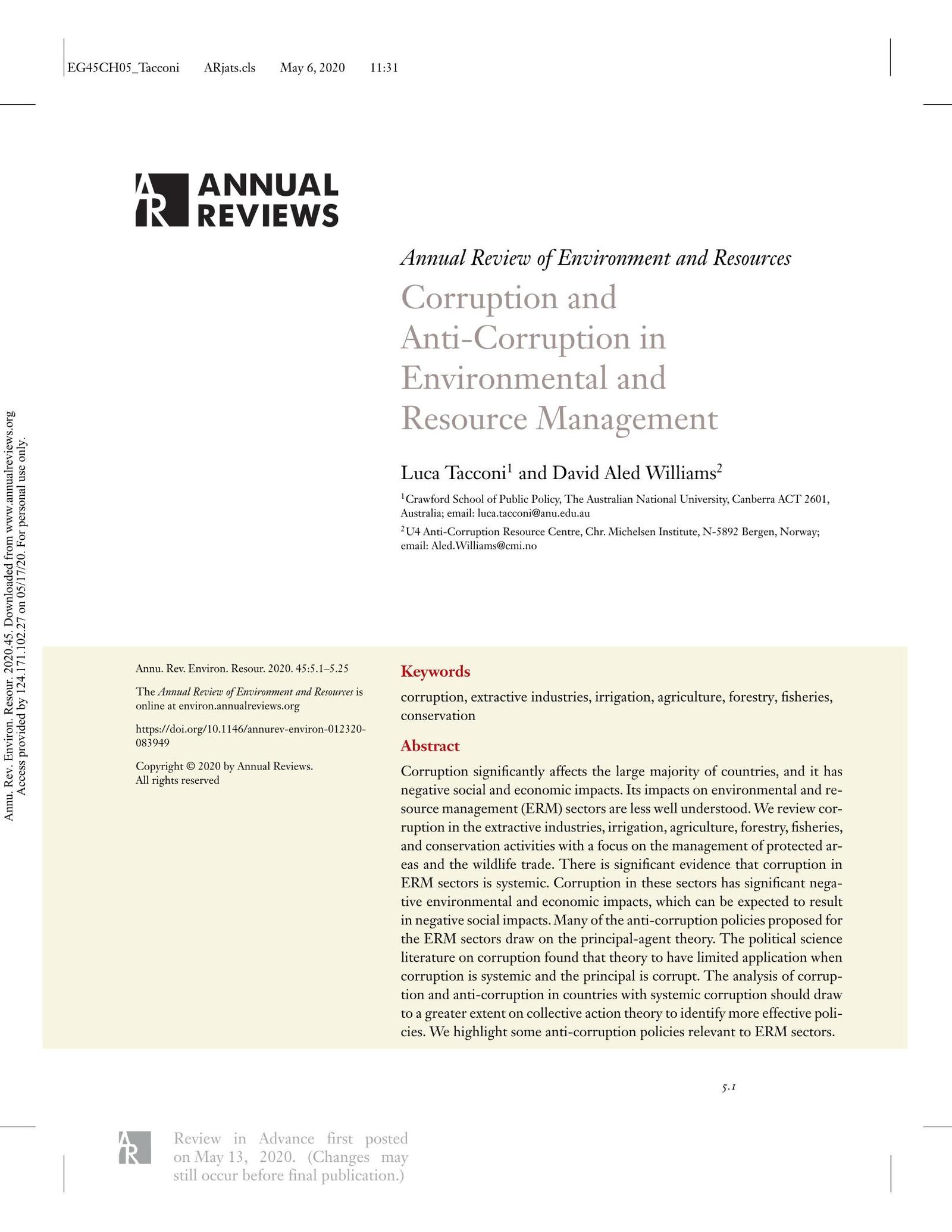 Corruption and Anti-Corruption in Environmental and Resource Management
