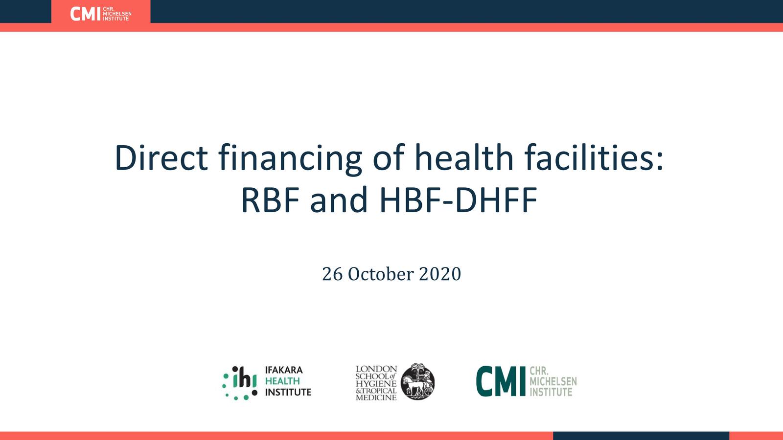 Direct health financing in Tanzania (RBF and HBF-DHFF)