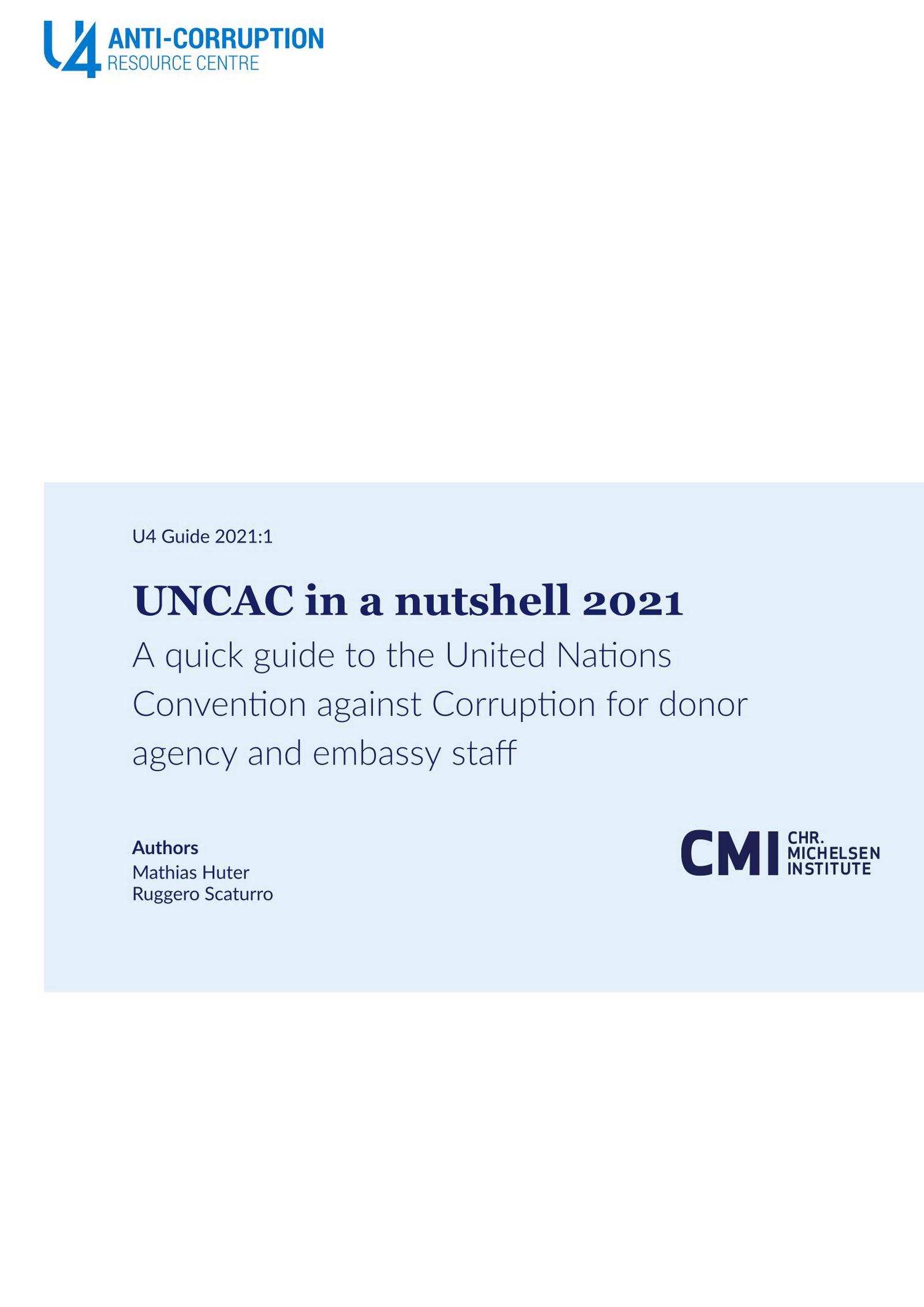 UNCAC in a nutshell 2021. A quick guide to the United Nations ...