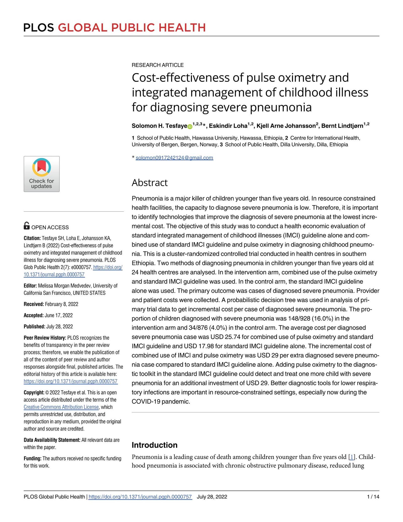 Cost-effectiveness of pulse oximetry and integrated management of ...