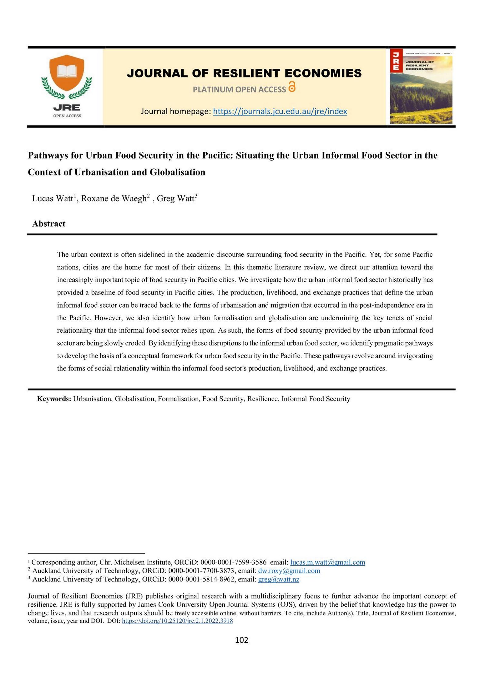 Pathways for Urban Food Security in the Pacific: Situating the Urban ...