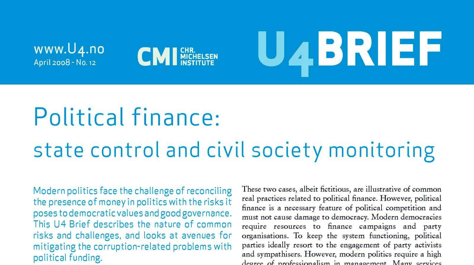 Political Finance: State Control and Civil Society Monitoring